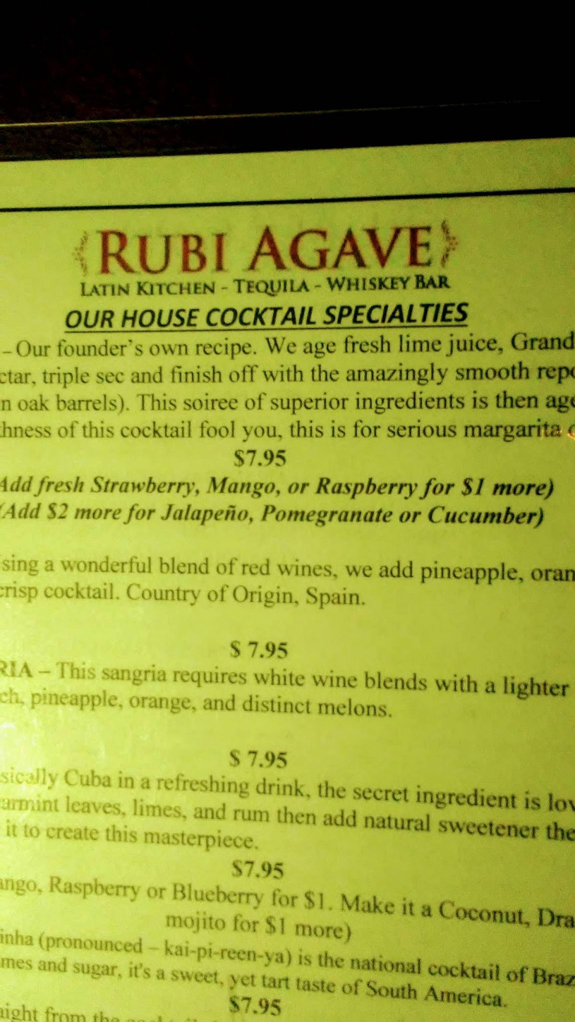 Menu at Rubi Agave Latin Kitchen, Tequila & Whiskey Bar (Santa's ...