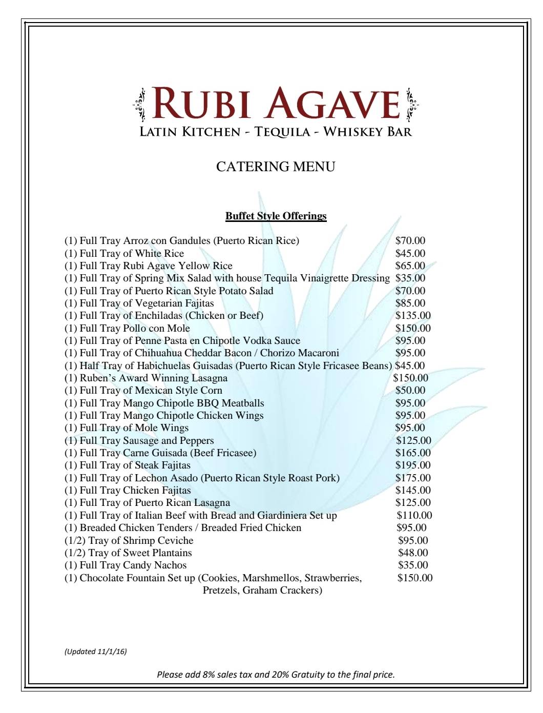 Menu at Rubi Agave Latin Kitchen, Tequila & Whiskey Bar (Santa's ...