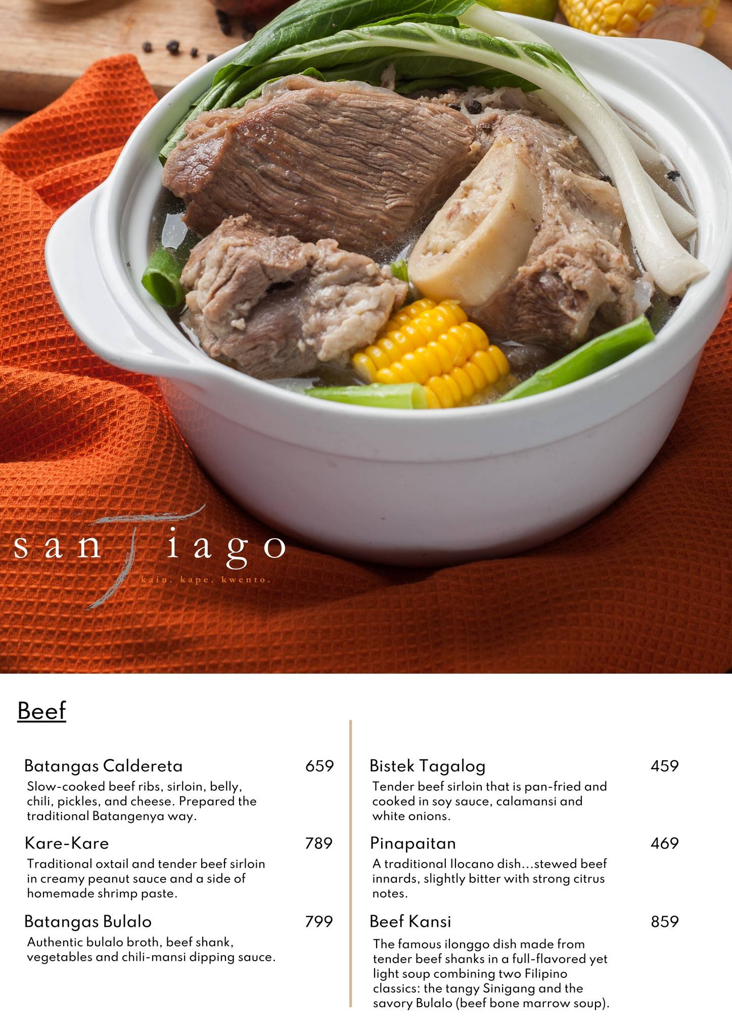 Menu at Santiago Filipino Restaurant, Quezon City