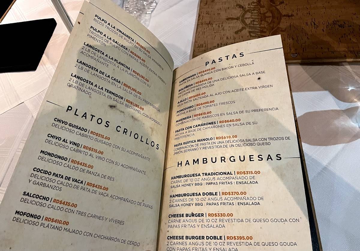 Carta de Restaurante Manolo, Santo Domingo, Av. Independencia 457