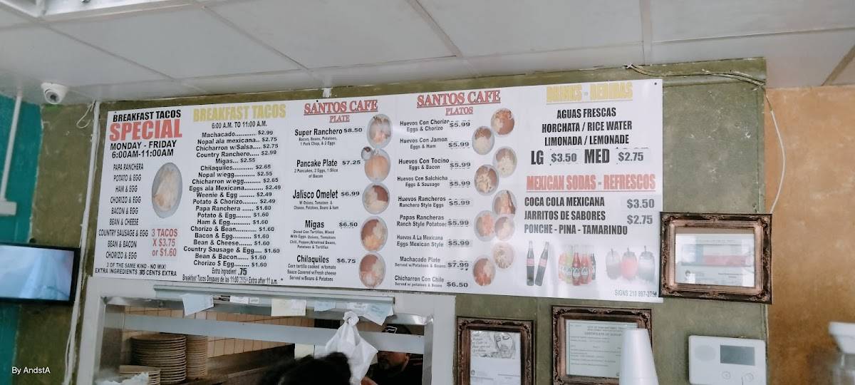 Menu at Santos Cafe #3, San Antonio, Castroville Rd