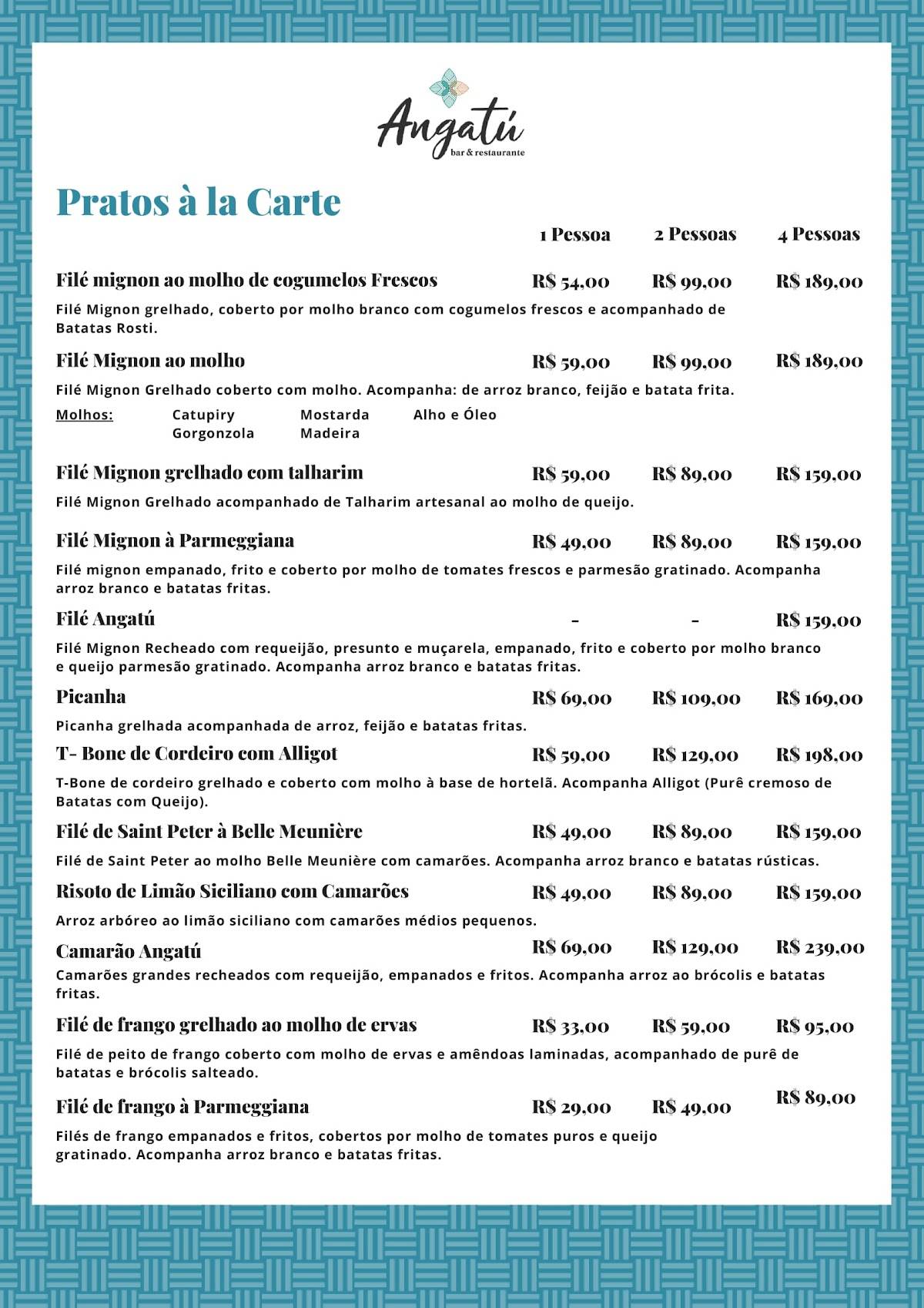 Menu at Angatú Restaurante & Bar, São Carlos