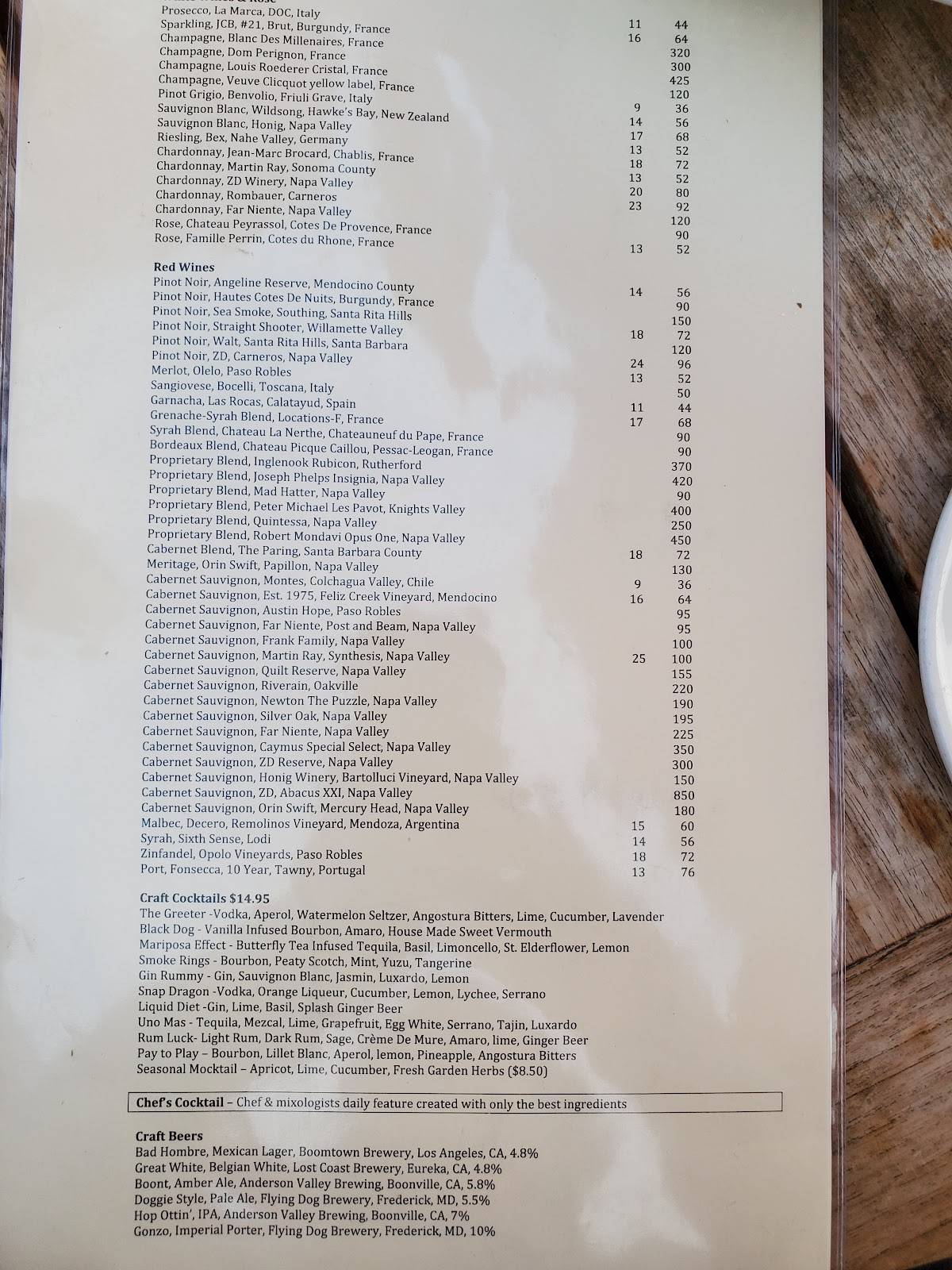 Menu at Sapphire restaurant, Laguna Beach, S Coast Hwy Suite 101