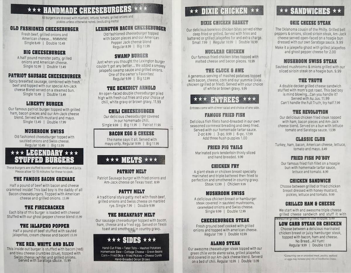 Menu at Patriot Cafe, Sapulpa