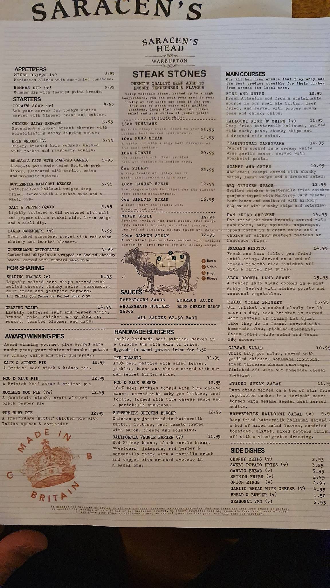 Menu at Saracens Head pub & bar, Lymm, Paddock Ln