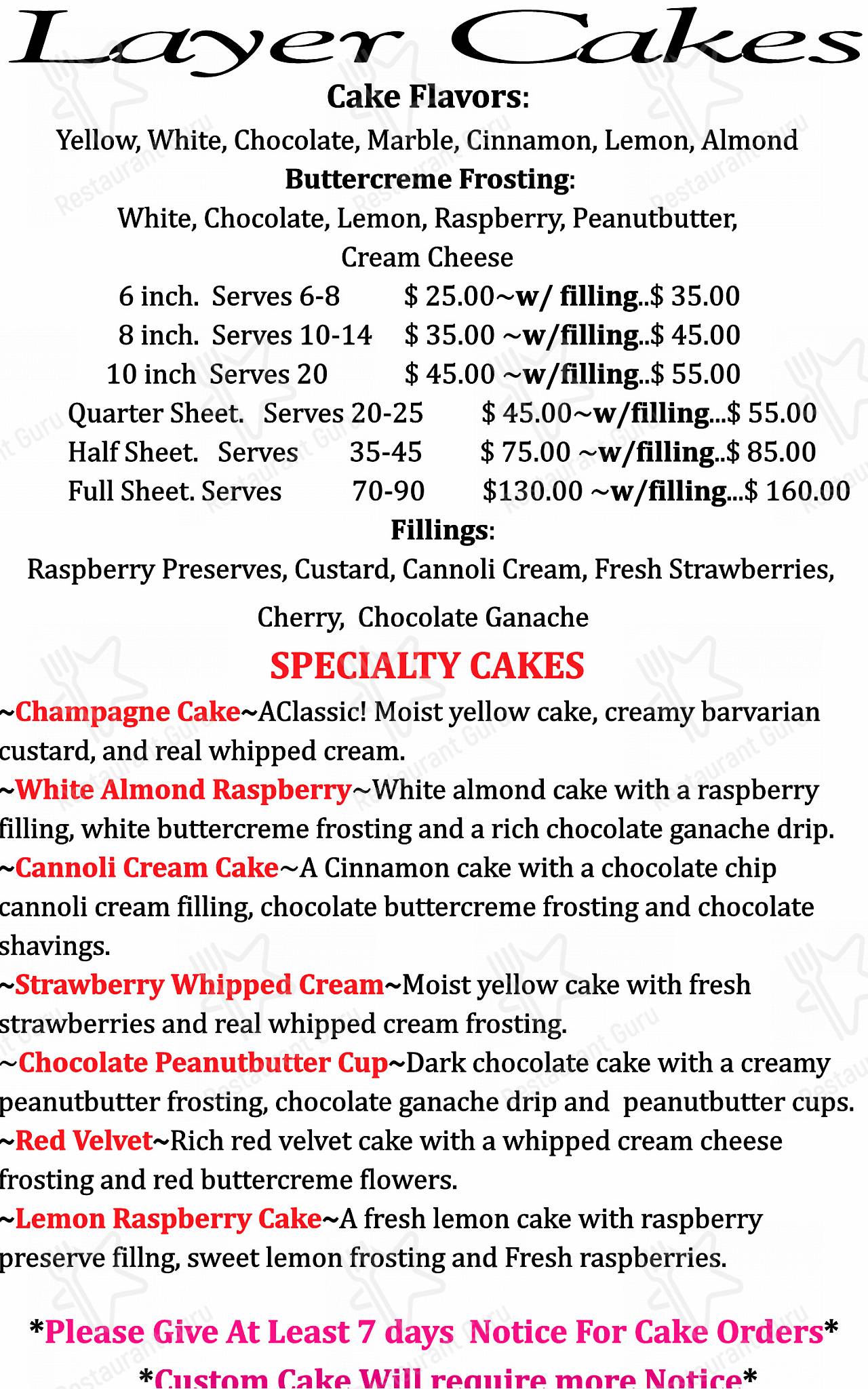 Menu at Sarah's Cheesecake & Cafe, Pittsfield, 180 Elm St G
