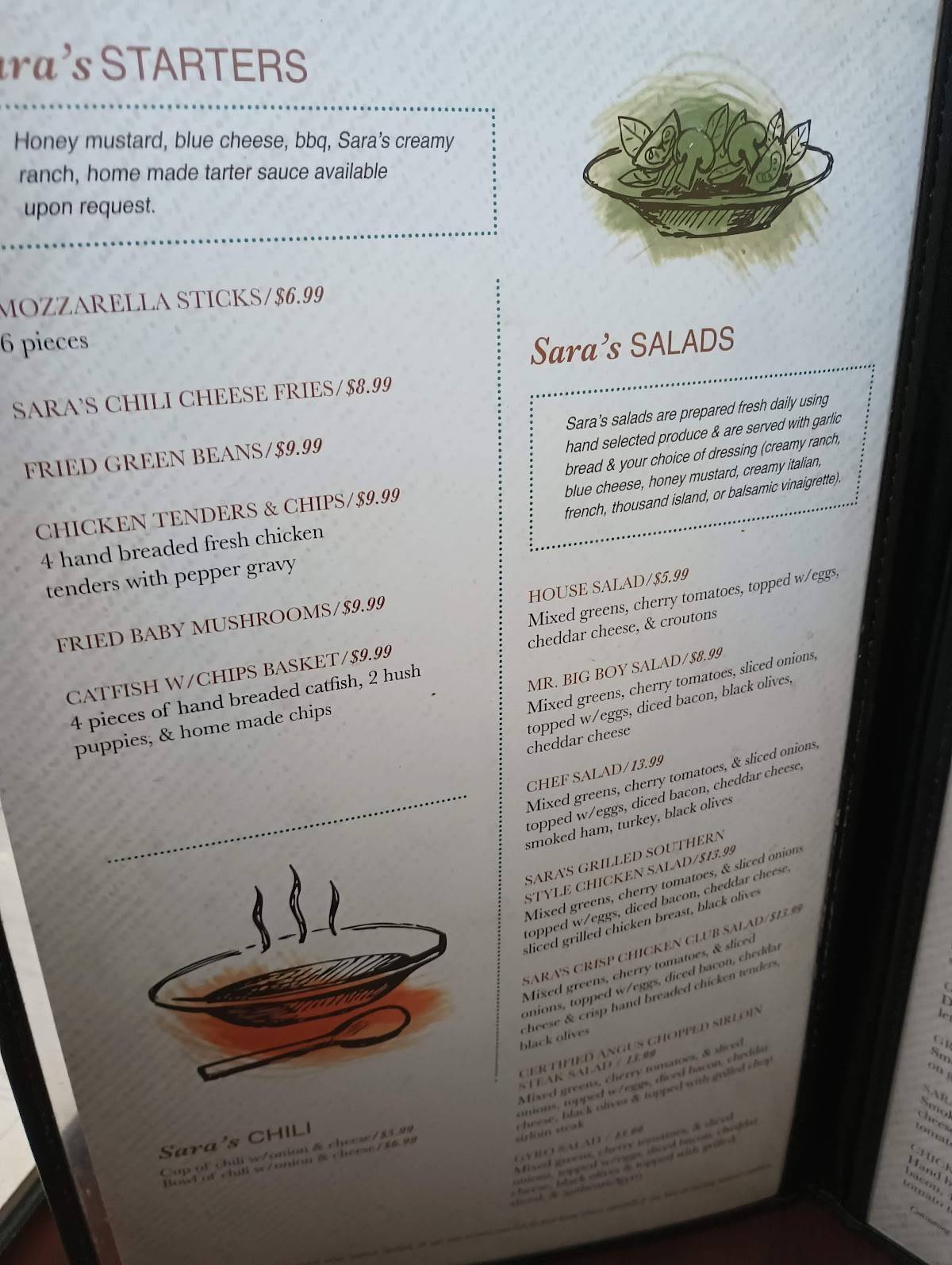 Menu at Saras Restaurant, Del City, SE 15th St