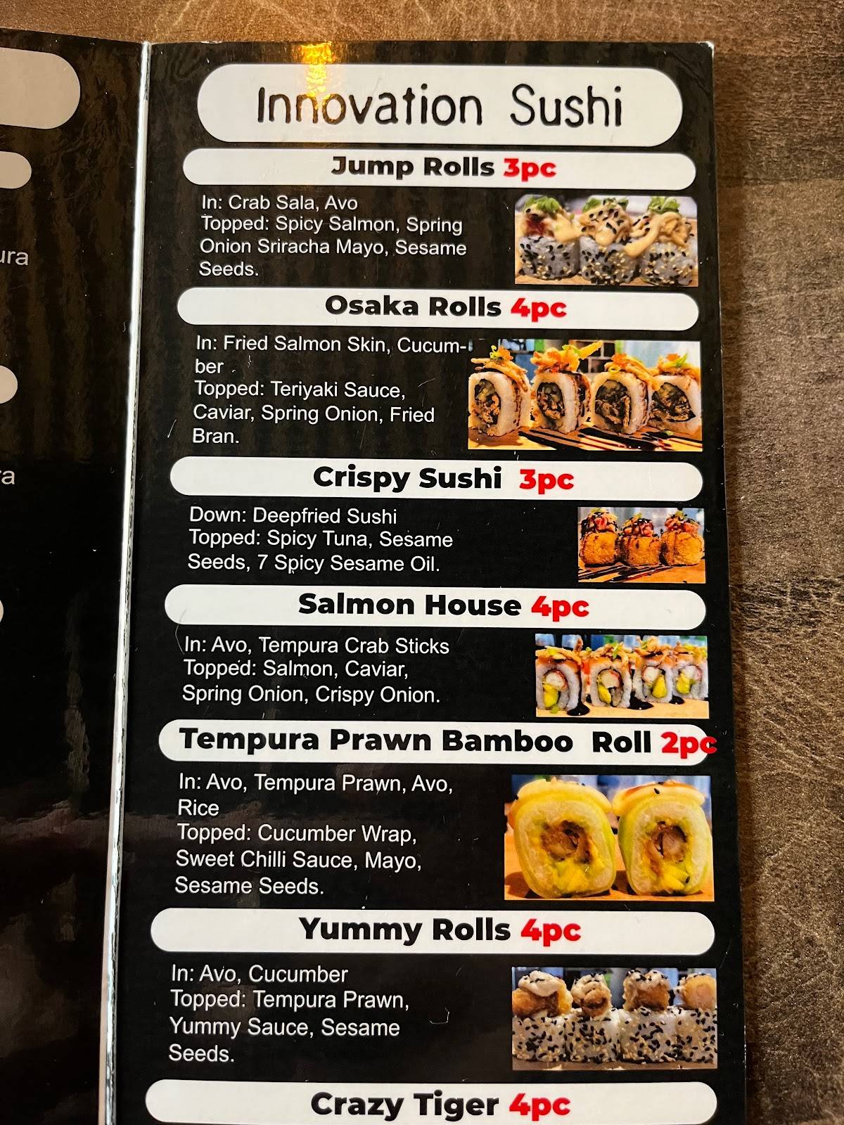 Menu at Sashimi ya restaurant, Randburg