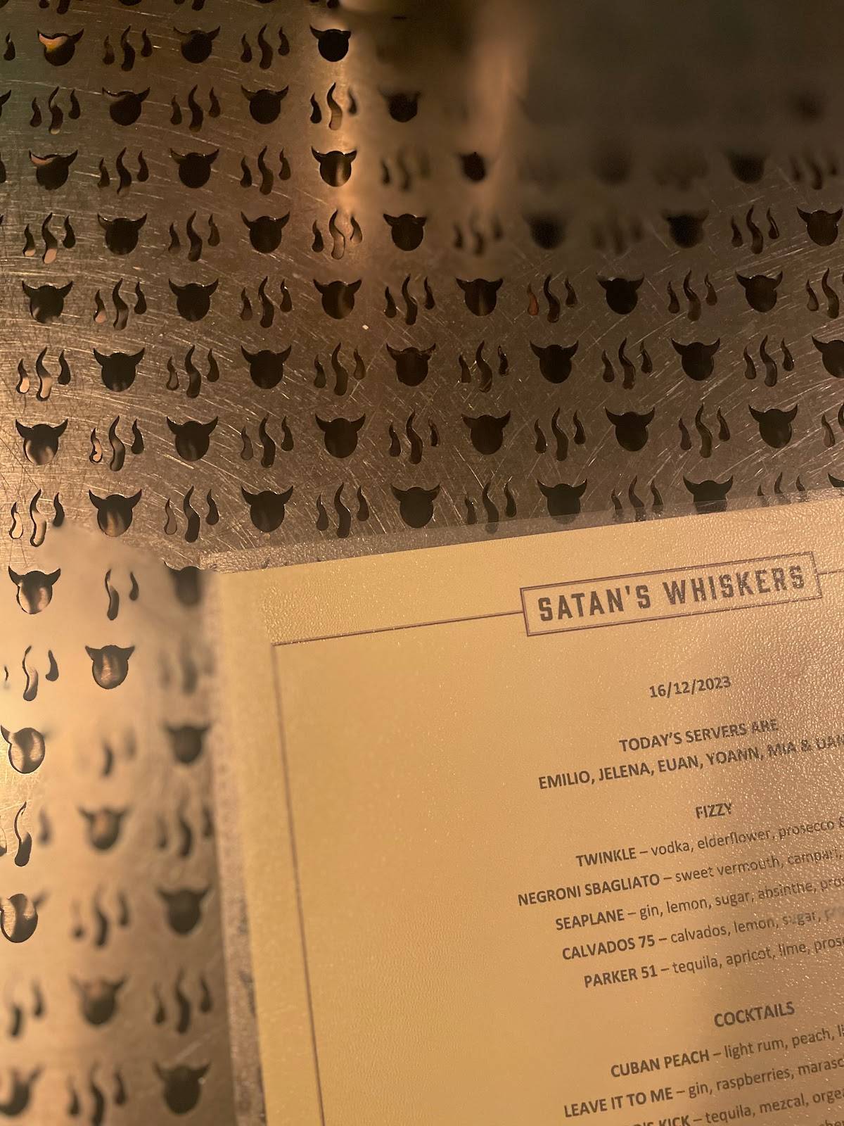 Menu at Satan's Whiskers pub & bar, London