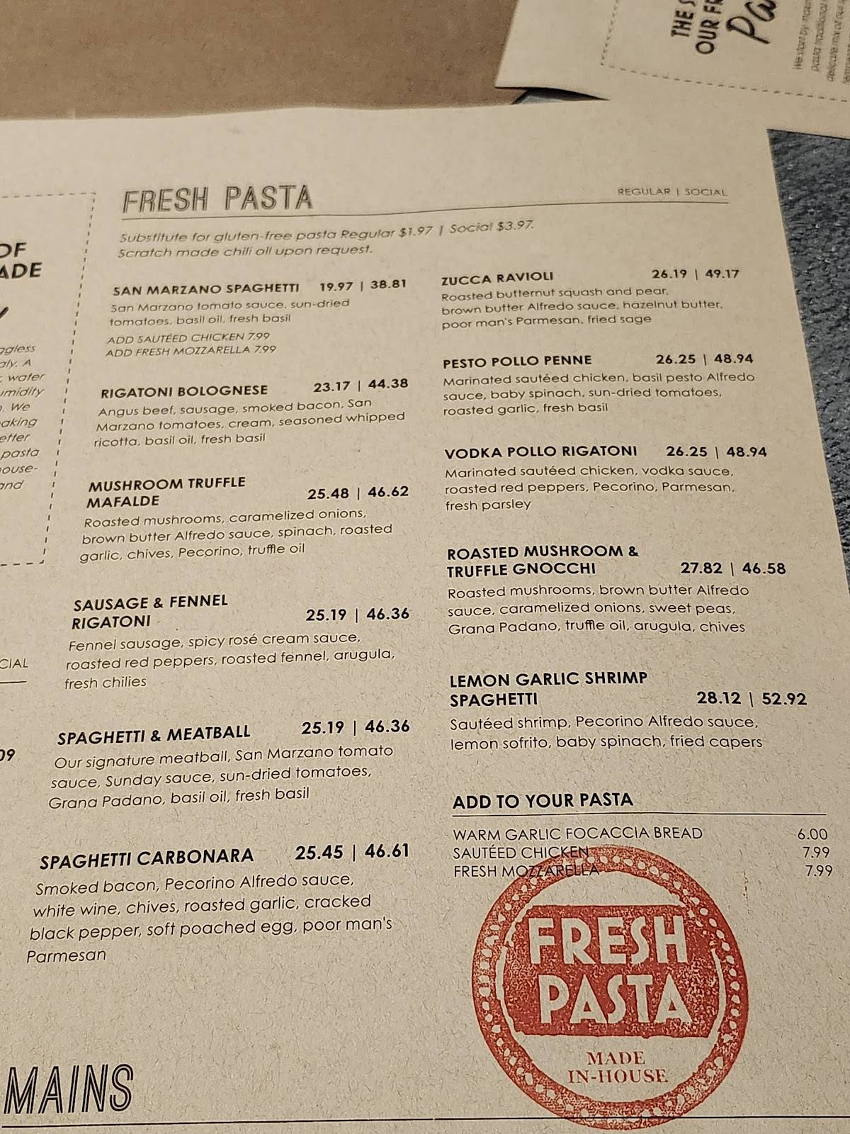 Menu at Scaddabush Italian Kitchen & Bar Vaughan, Toronto, 20 Colossus Dr