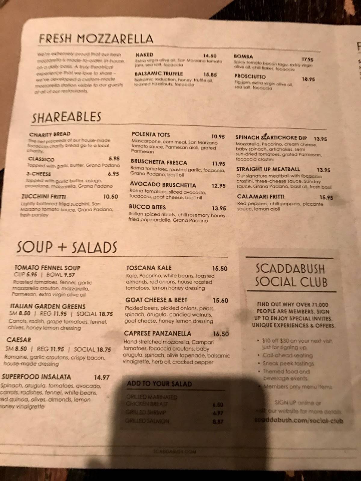 Menu at Scaddabush Italian Kitchen & Bar Vaughan, Vaughan, 20 Colossus Dr