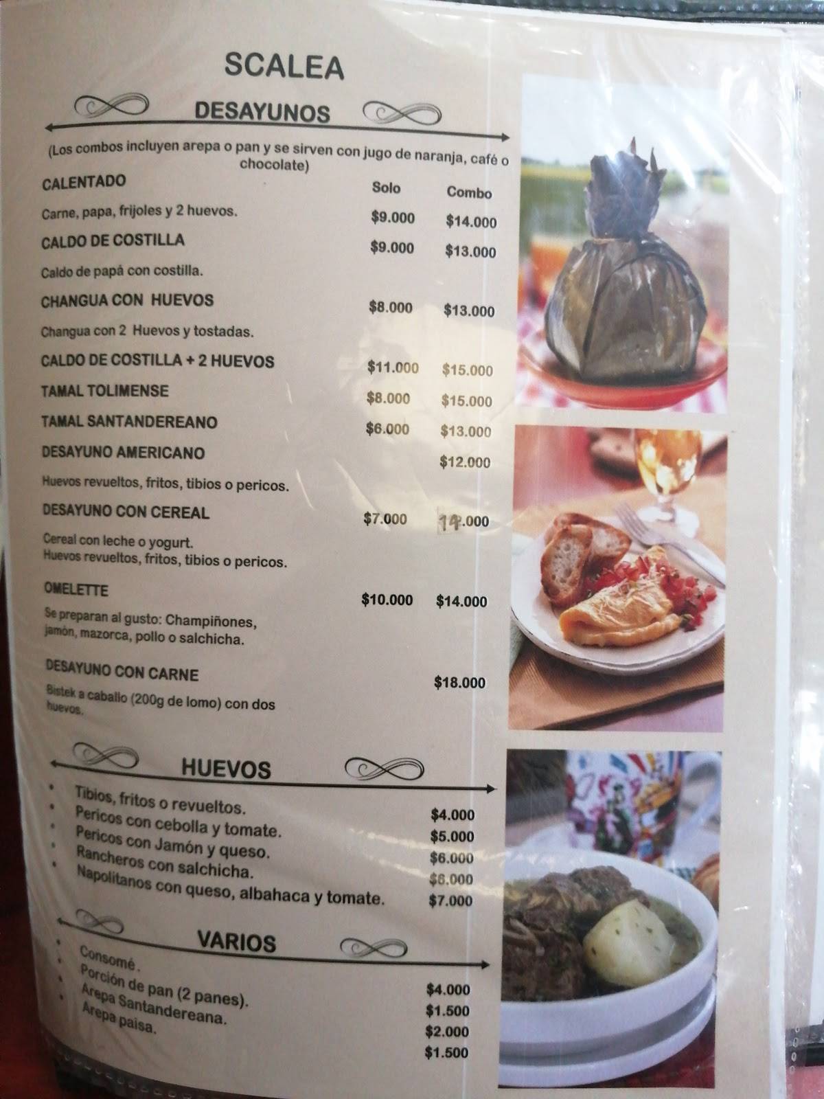 Carta de Cafetería y restaurante Scalea Pasadena, Bogotá