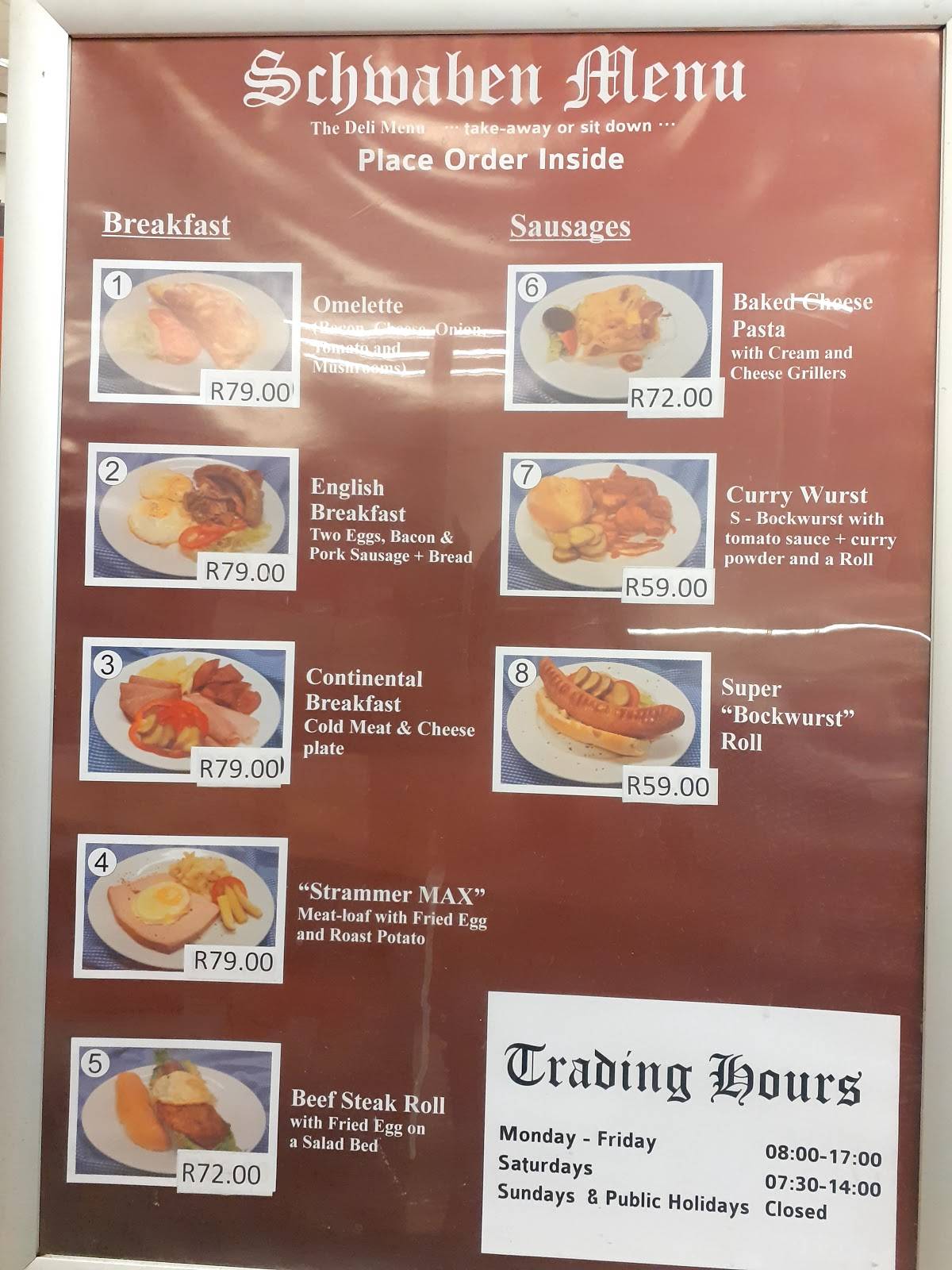 Menu at Schwaben Meats Butchery restaurant, Edenvale, Meadowdale Value ...