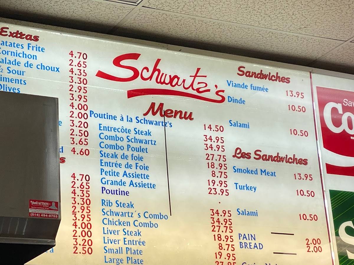 Menu at Schwartz's Deli restaurant, Montréal