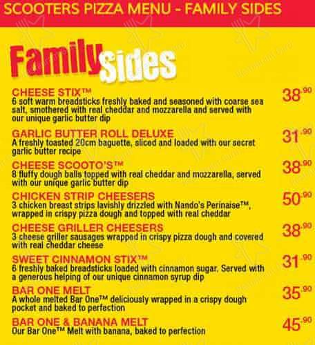 Menu at Scooters Pizza, Cape Town, Strandsig Building