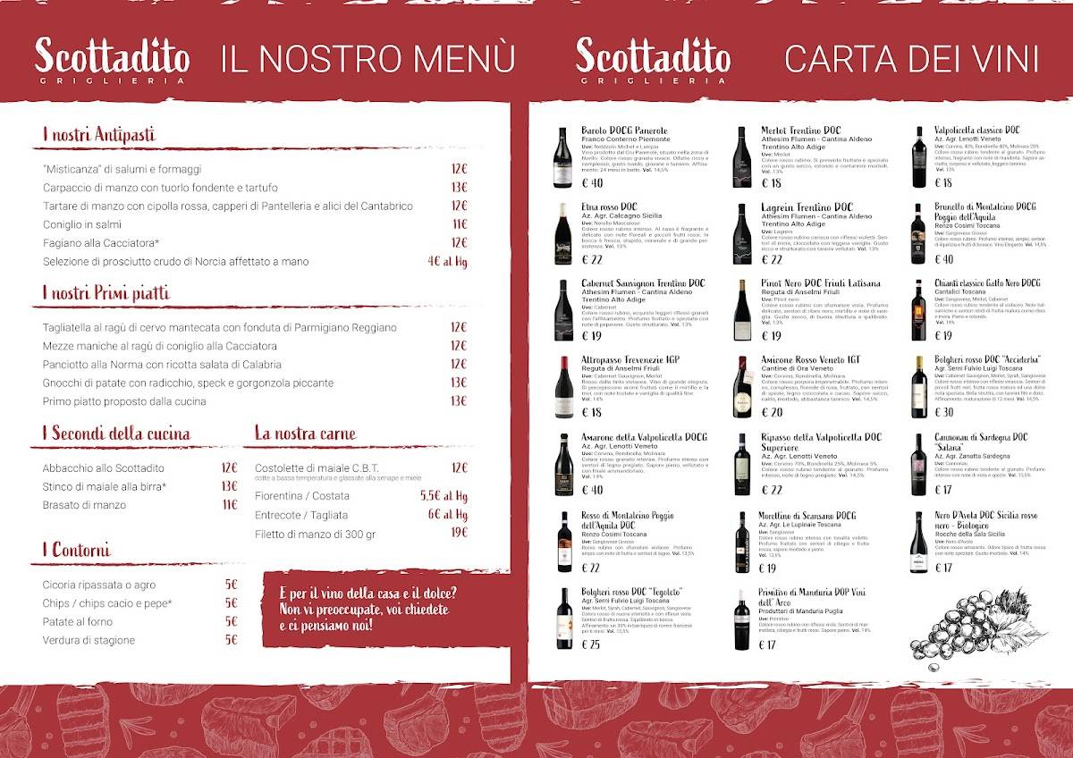 Menu at Scottadito restaurant, Civitavecchia