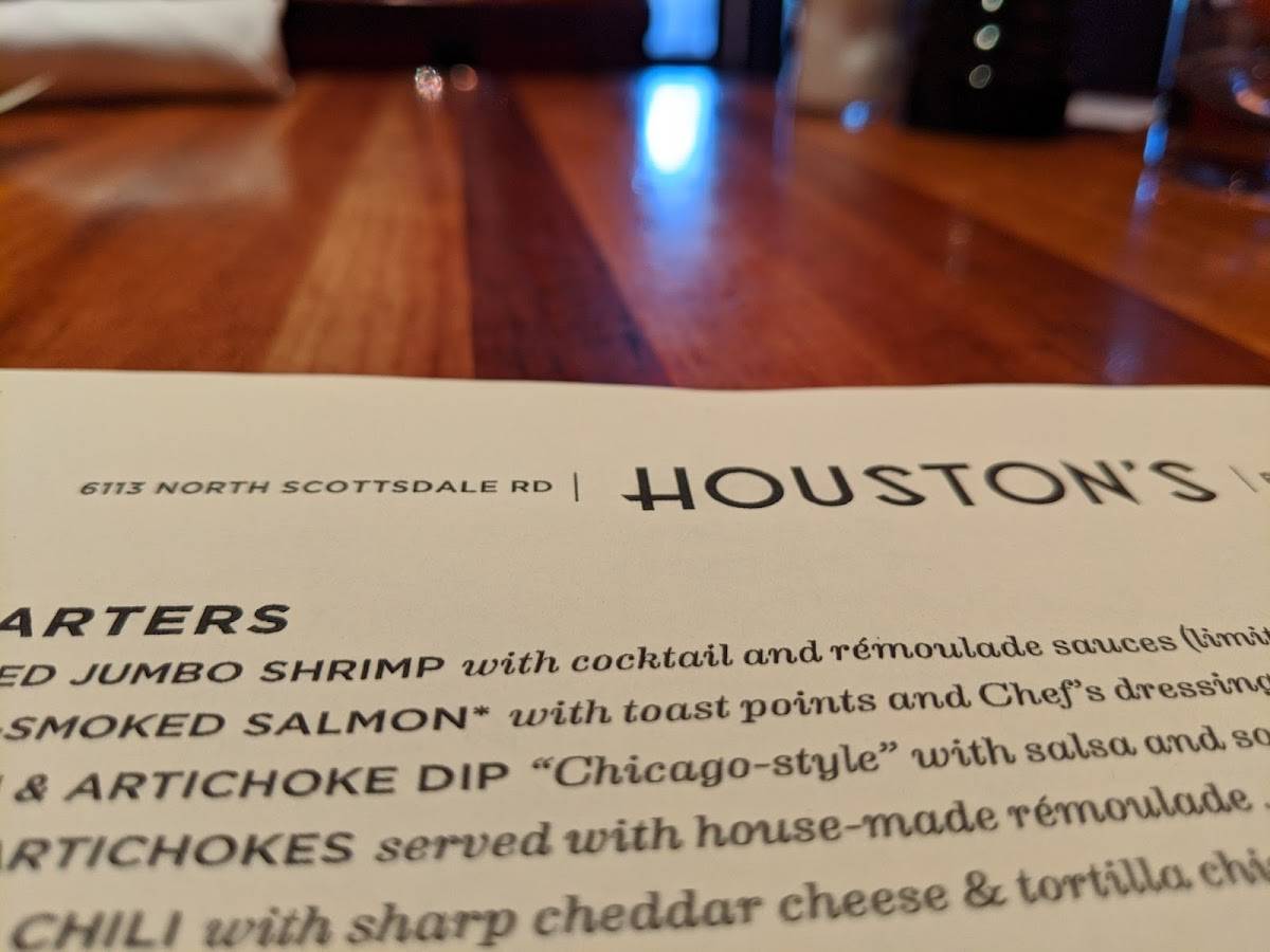 Menu at Houston's steakhouse, Scottsdale
