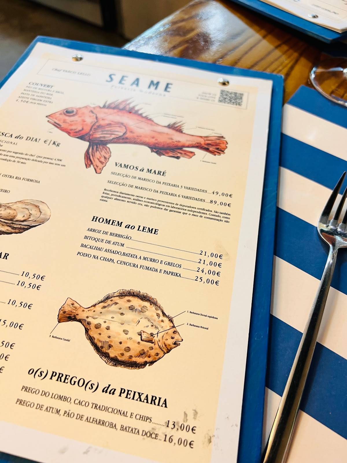 Menu at Sea Me Peixaria Moderna restaurant, Lisbon, Rua do Loreto 21