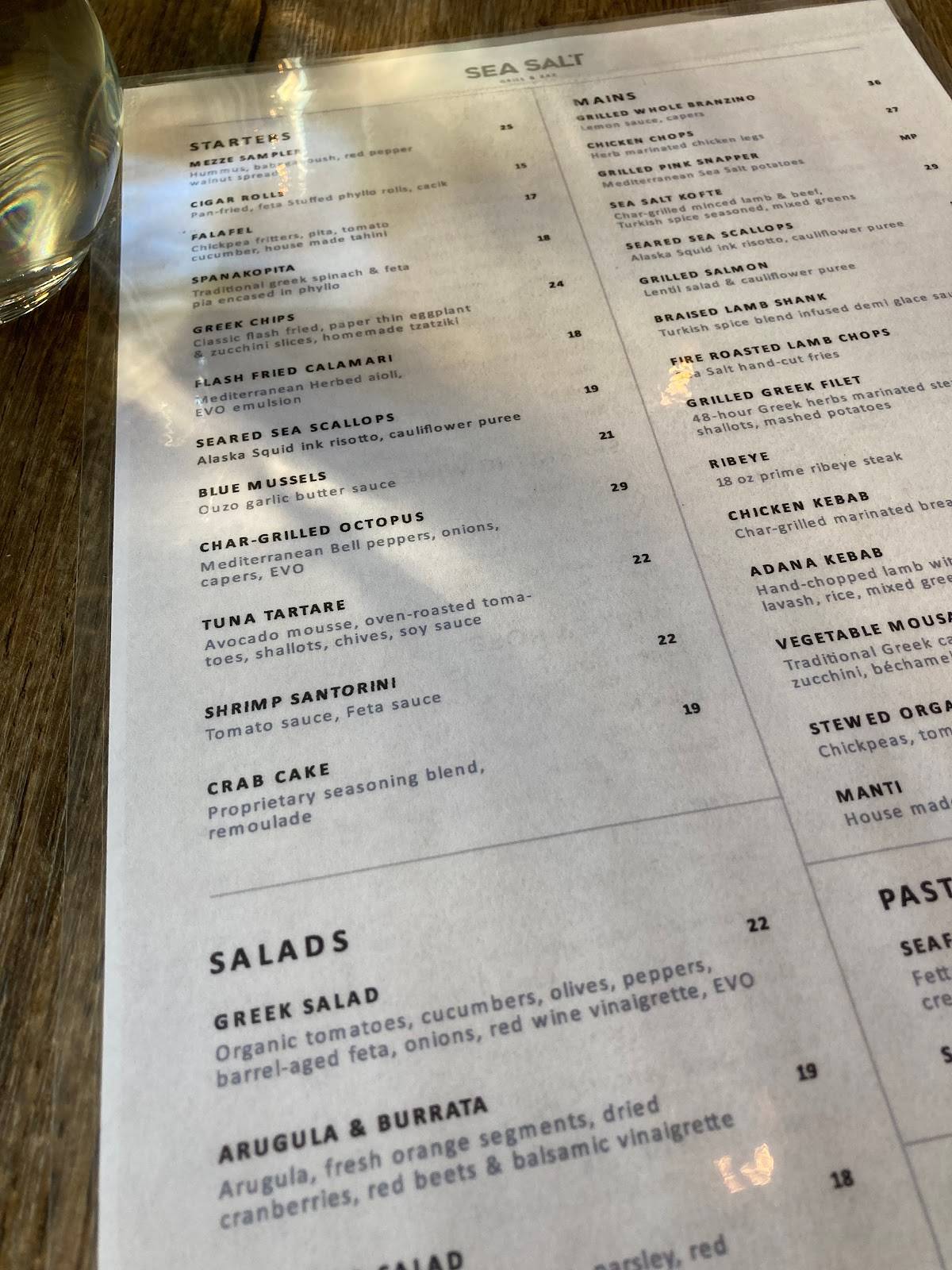 Menu at Sea Salt NYC pub & bar, New York City, 1st Ave.