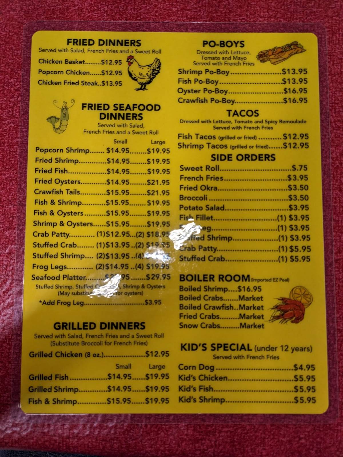Menu at Seafood Palace restaurant, Lake Charles, Enterprise Blvd