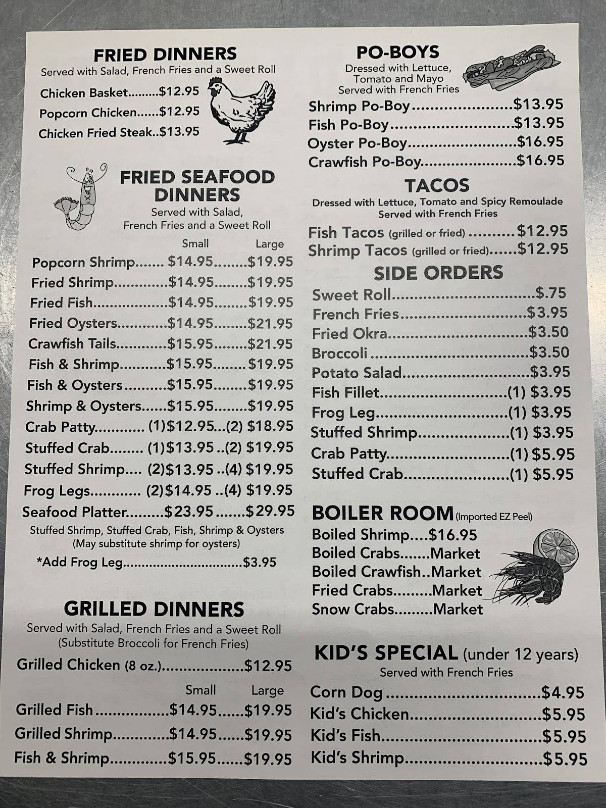 Menu at Seafood Palace restaurant, Lake Charles, Enterprise Blvd