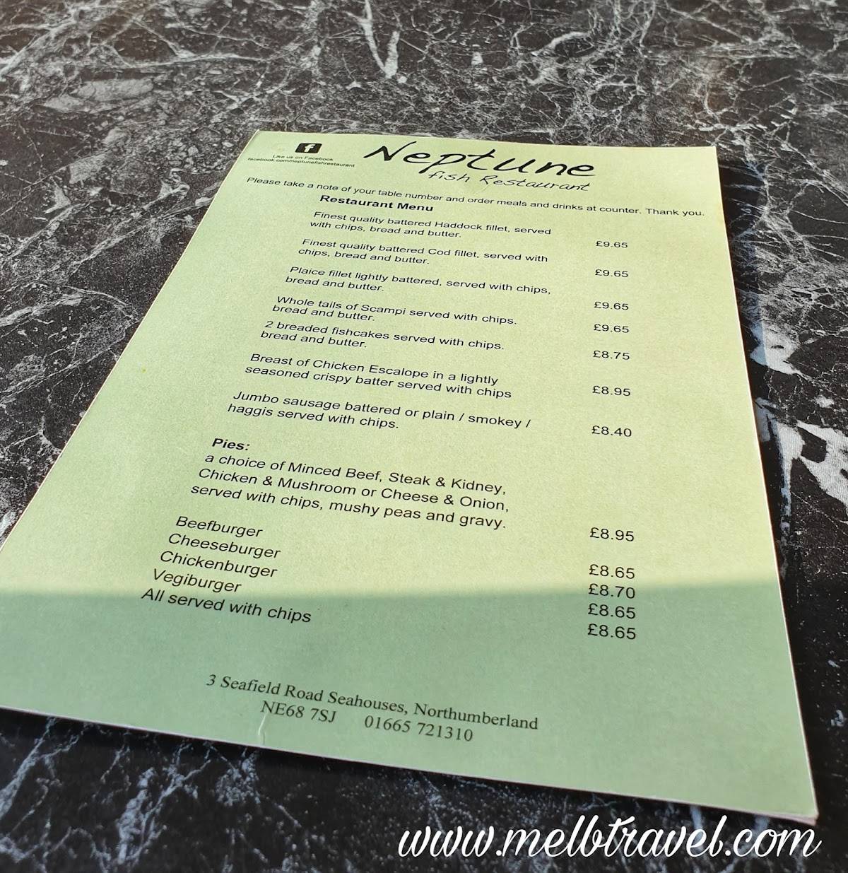 Menu at Neptune Fish Restaurant, Seahouses