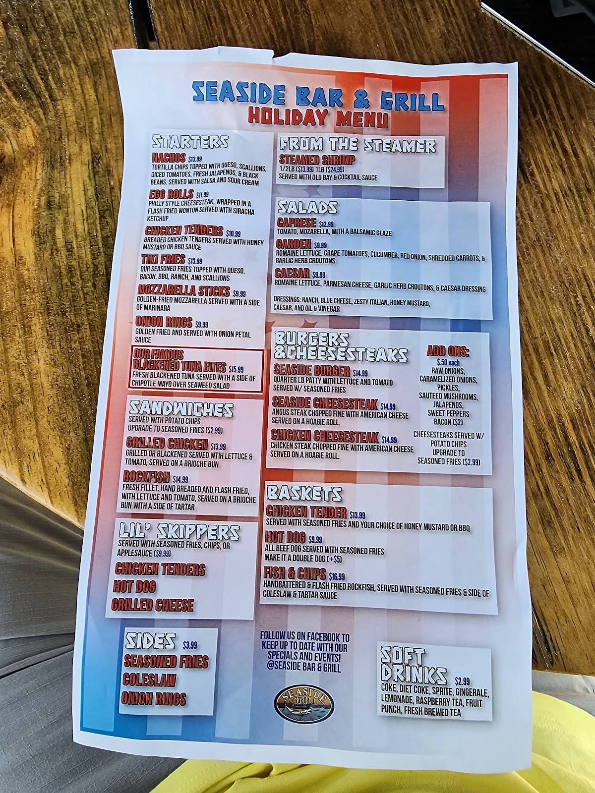 Menu at Seaside Bar & Grill, Long Neck, 99 Sandpiper Rd