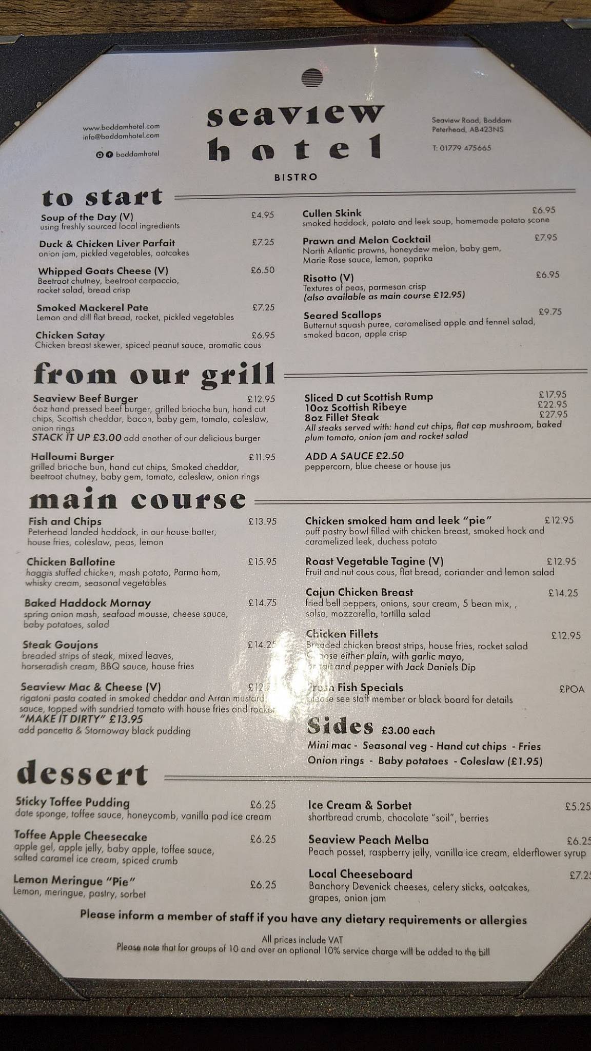Menu at Seaview Hotel pub & bar, Peterhead