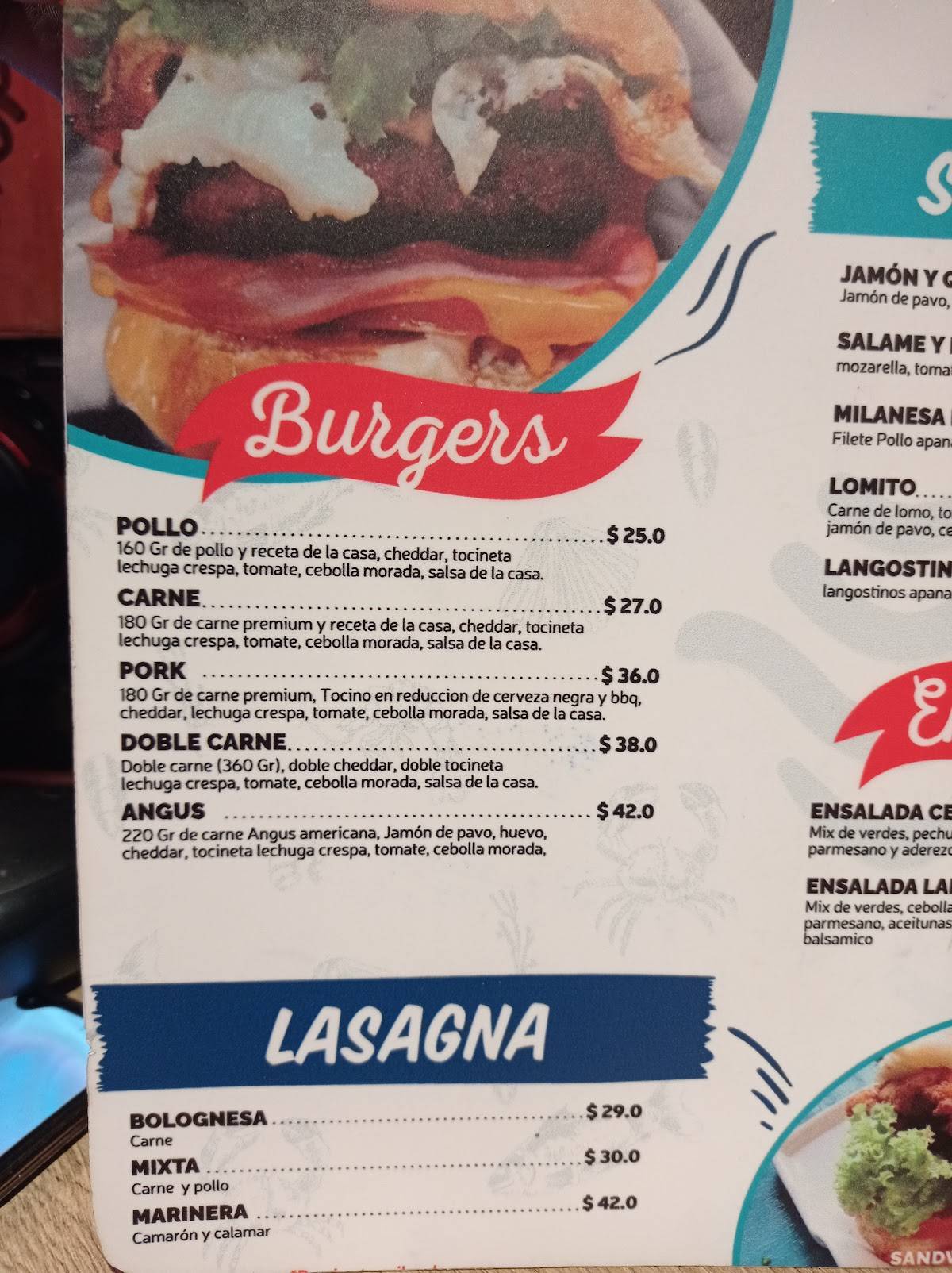 Carta del restaurante Seaweed, San Andrés