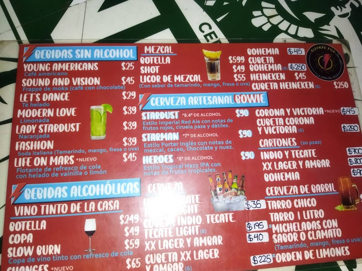 Carta de Segundo Piso Live Bar Café, Ciudad López Mateos