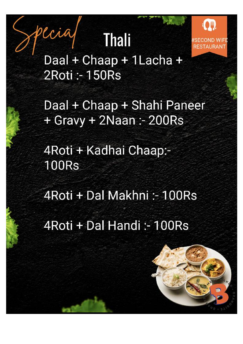 Menu at #Second wife restaurant with roof top cafe, Panipat