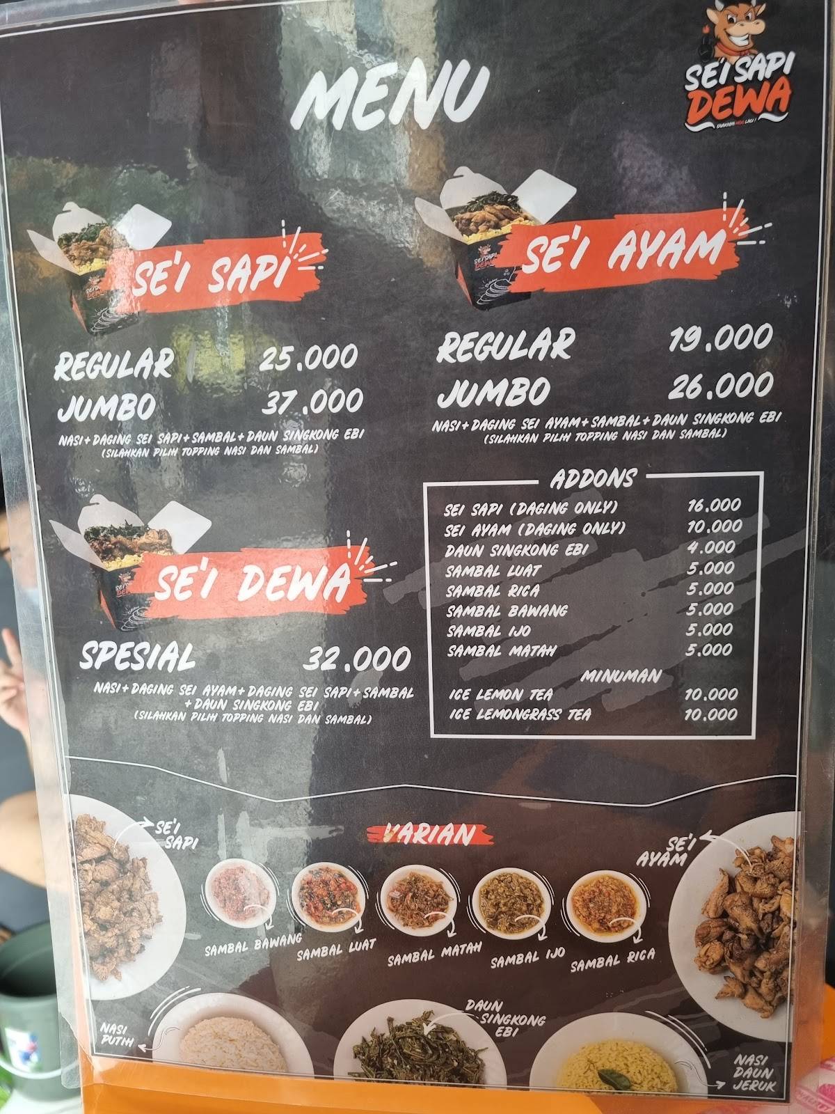 Menu at Sei Sapi Dewa, Kemanggisan restaurant, West Jakarta