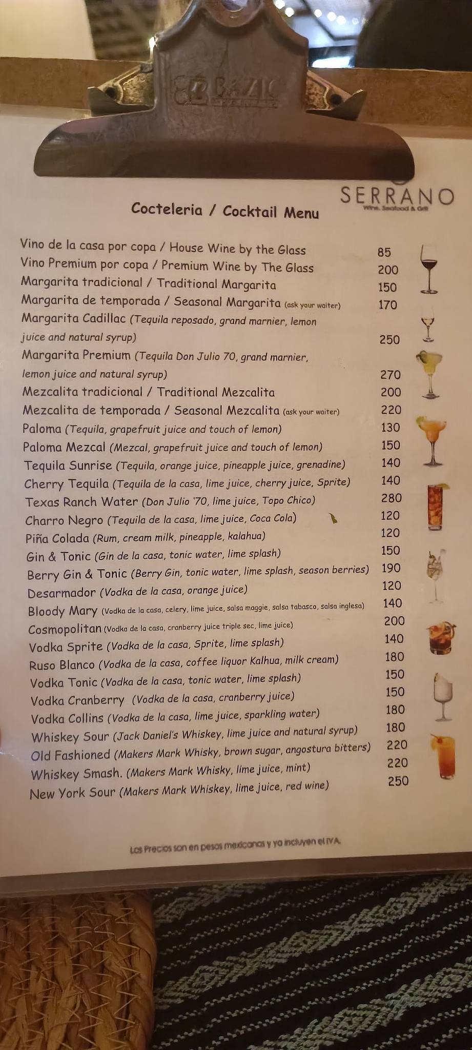 Menu at Serrano "Wine, Seafood & Grill" Steakhouse, Loreto