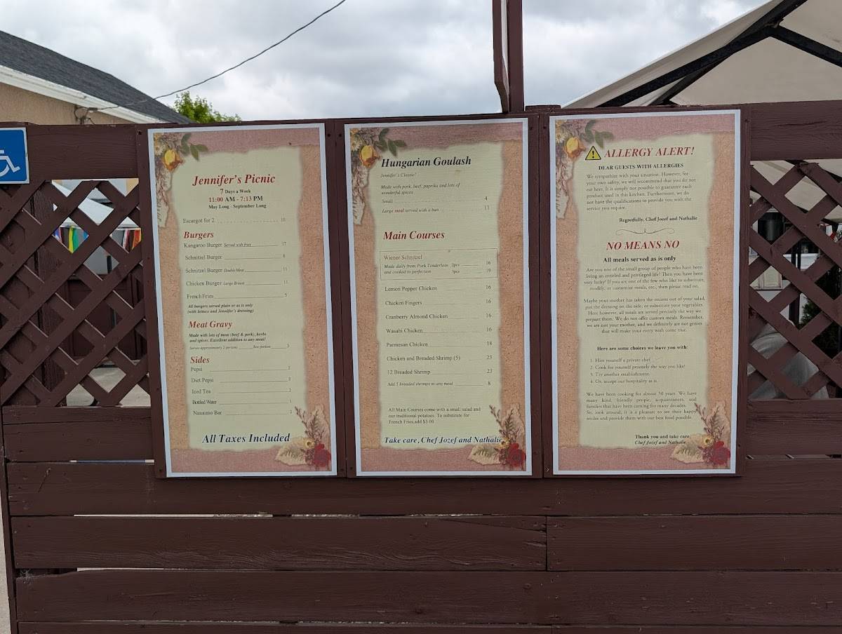 Menu at Jennifer's Restaurant-Picnic, Seven Sisters Falls