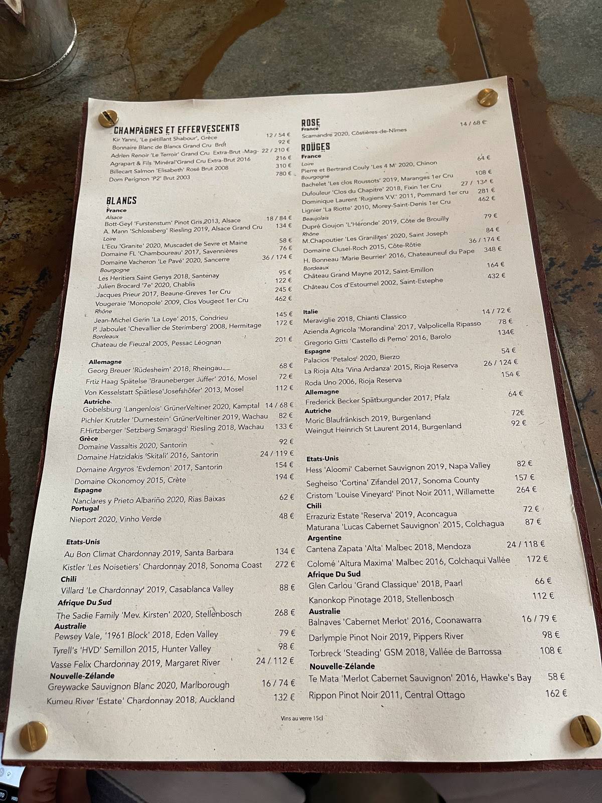 Menu au Shabour restaurant, Paris
