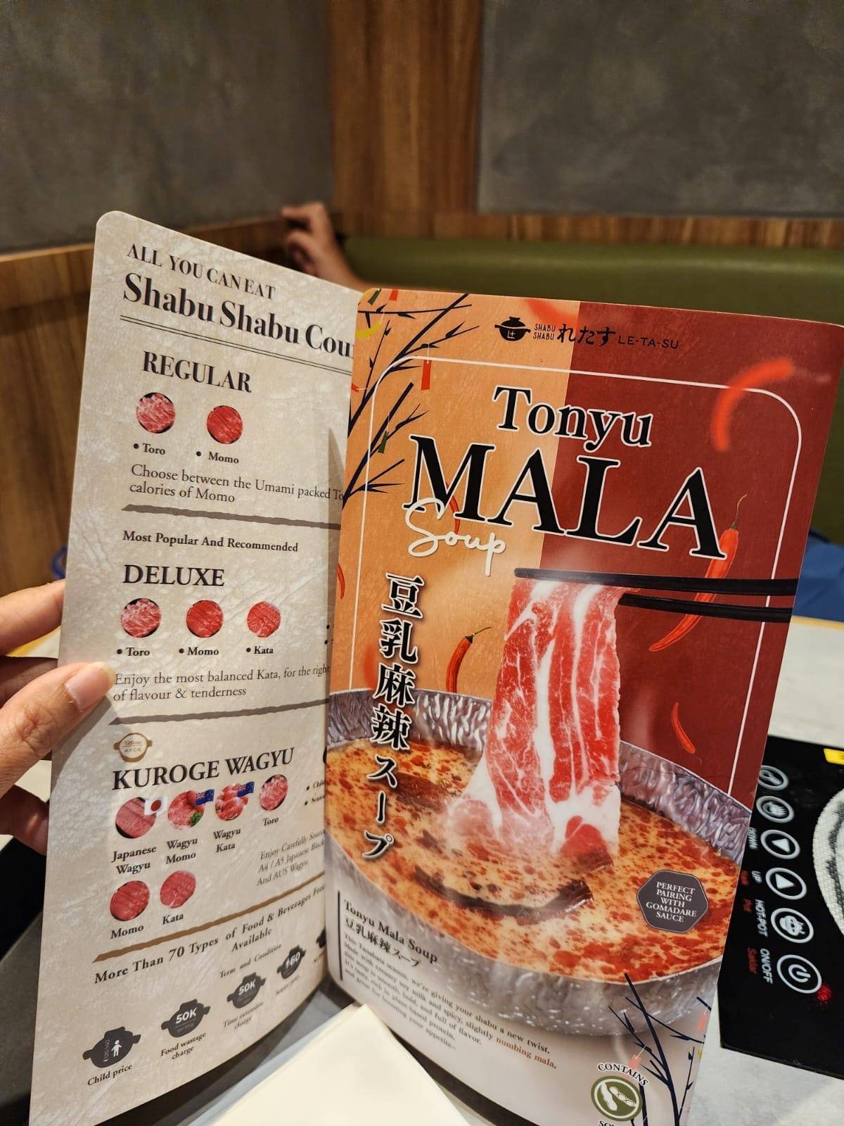 Menu at Shabu-Shabu Letasu restaurant, Central Jakarta, West Mall Grand ...