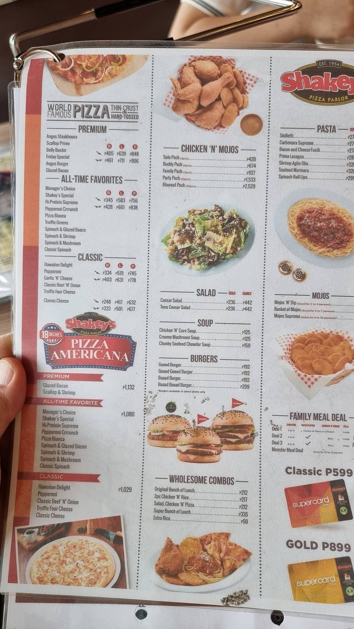 Carta del restaurante Shakey's, Taguig, G3JC+QF3