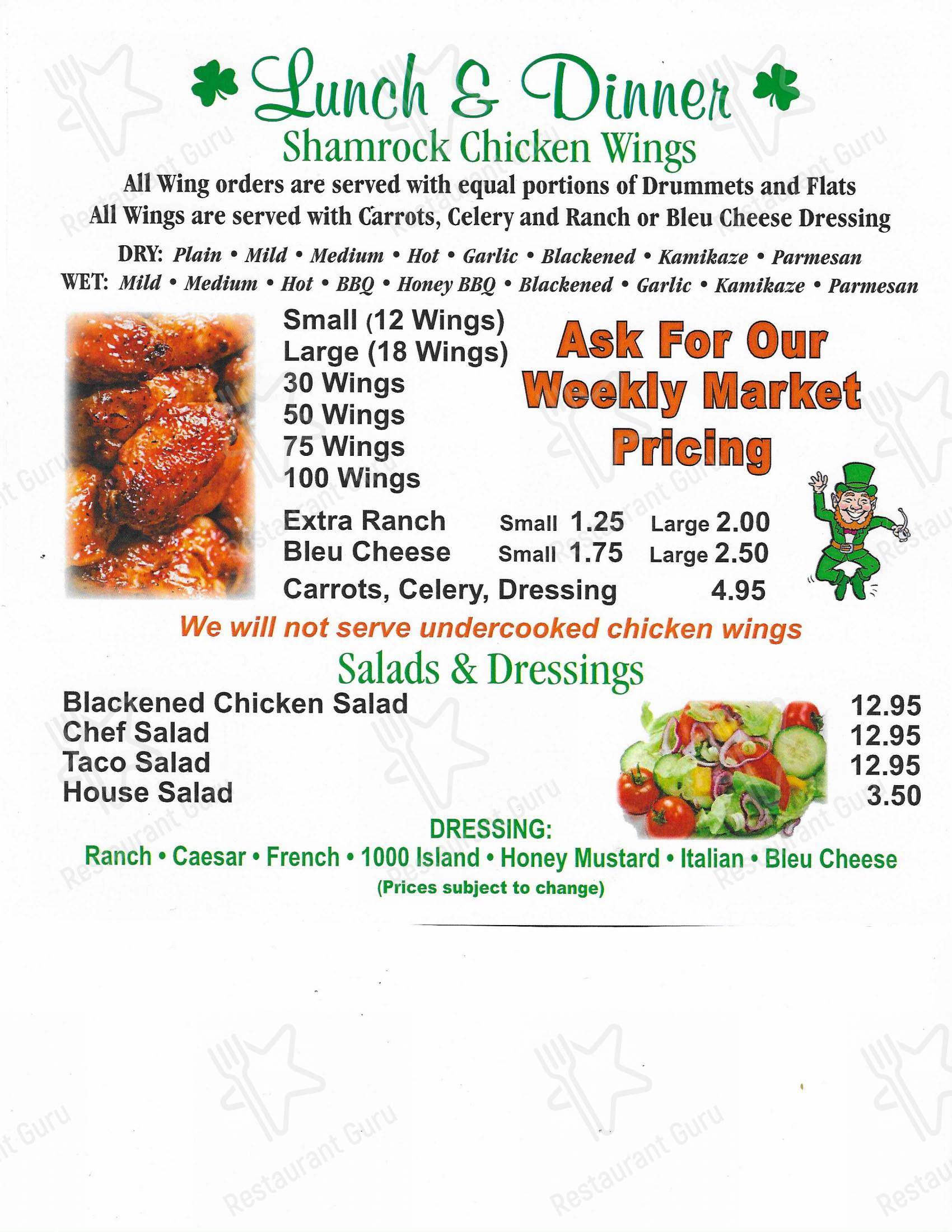 Menu at Shamrock Inn pub & bar, Floral City
