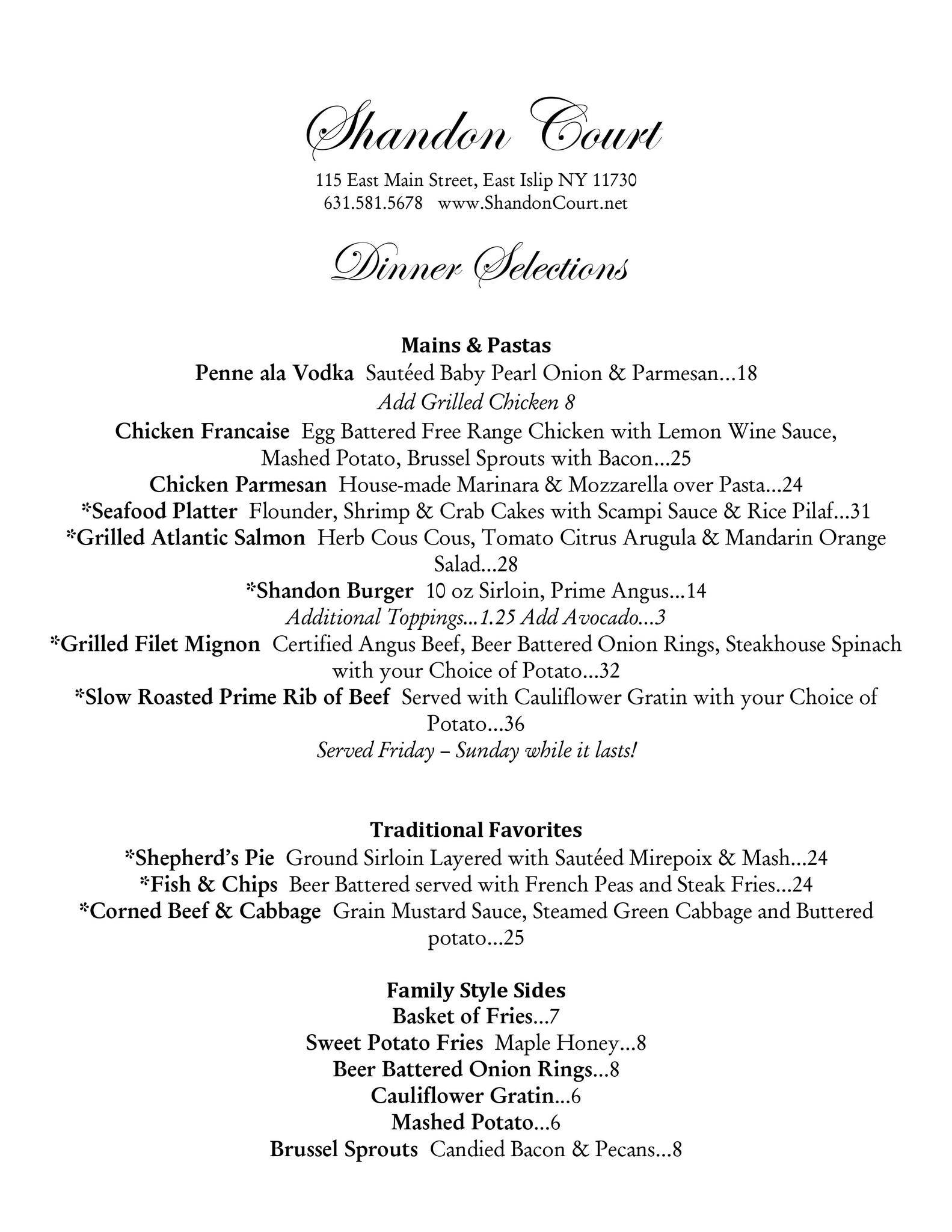 Menu at Shandon Court desserts, East Islip