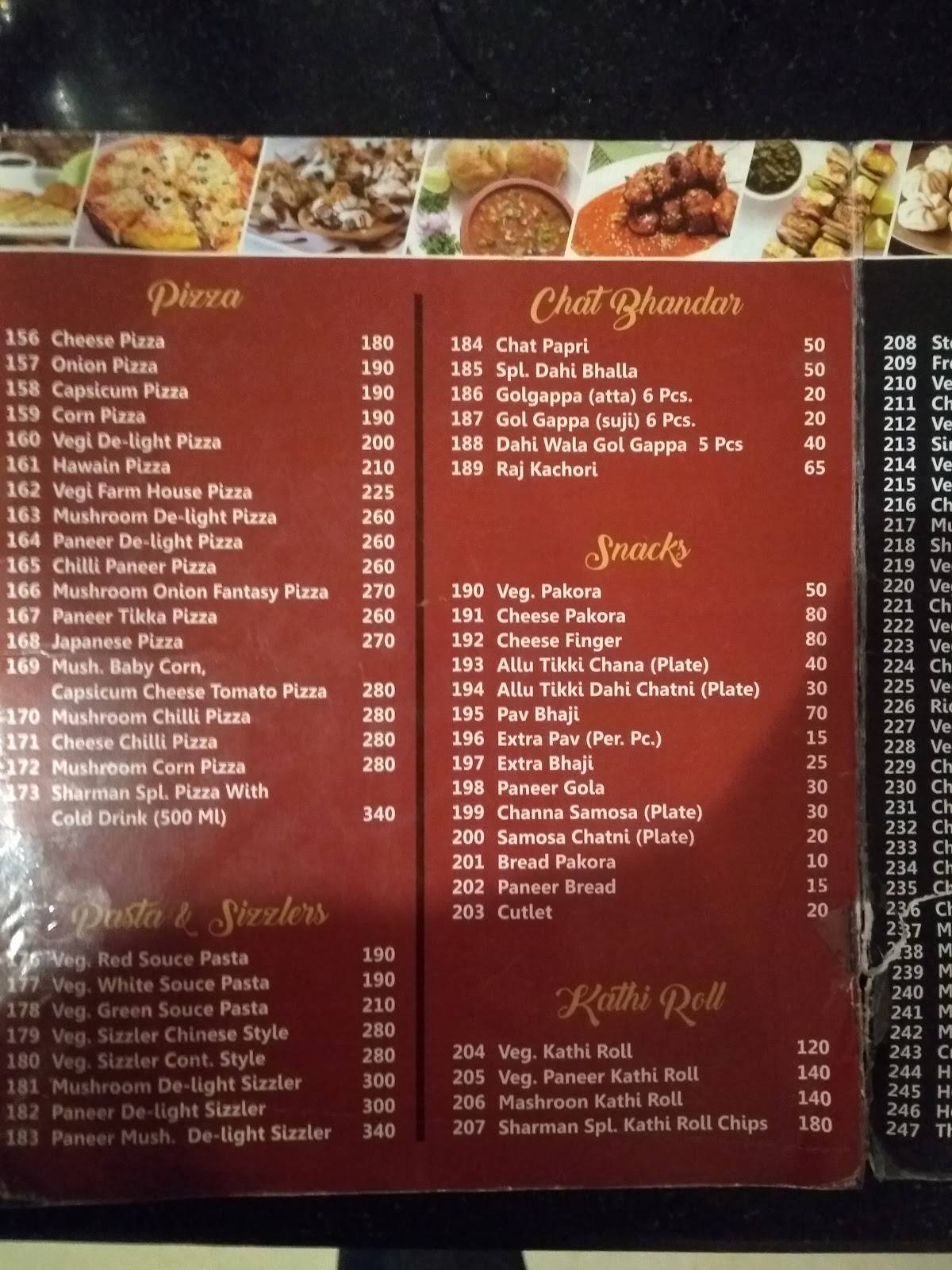Menu at Sharman Jain Sweets & Restaurant, Nihal Singh Wala, Grain market