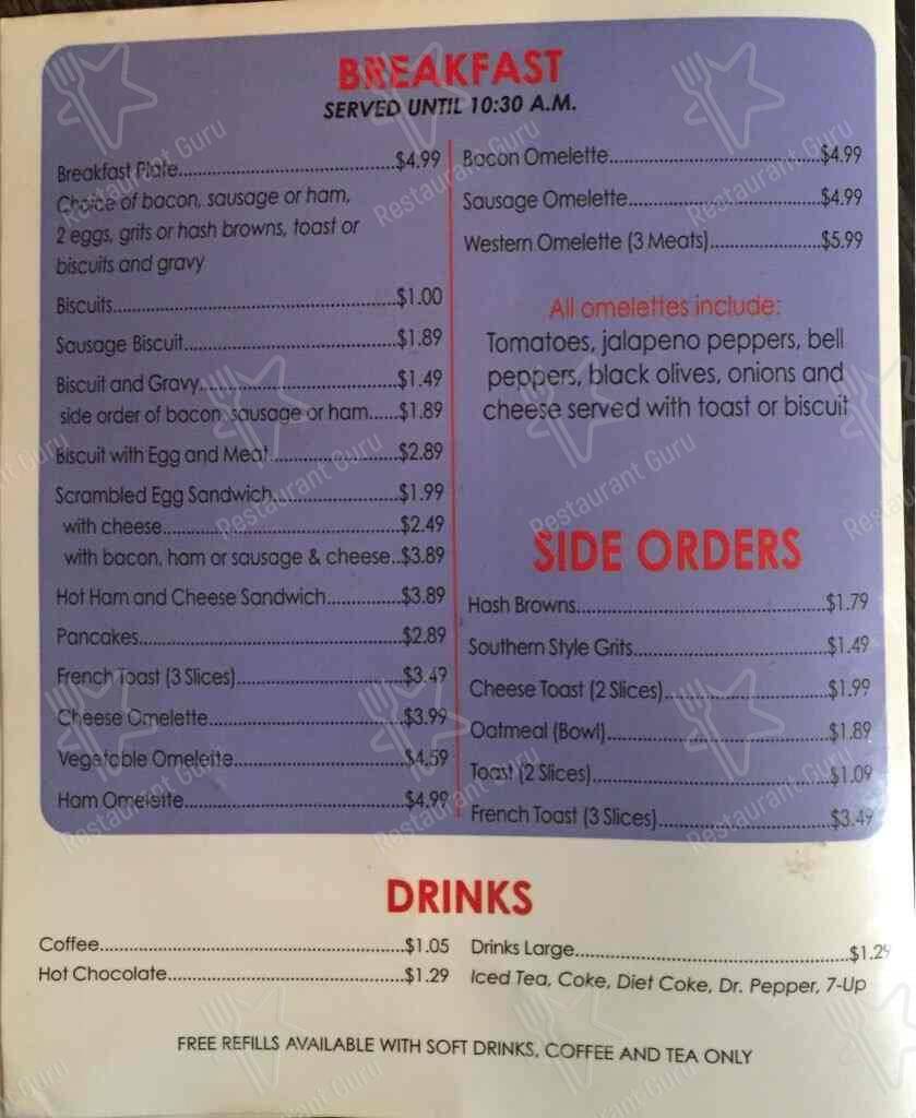 Menu at Sharon's Cafe, Arcadia
