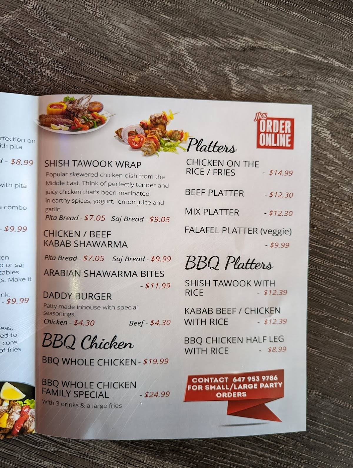 Menu at Shawarma Daddy & Charcoal BBQ, Toronto