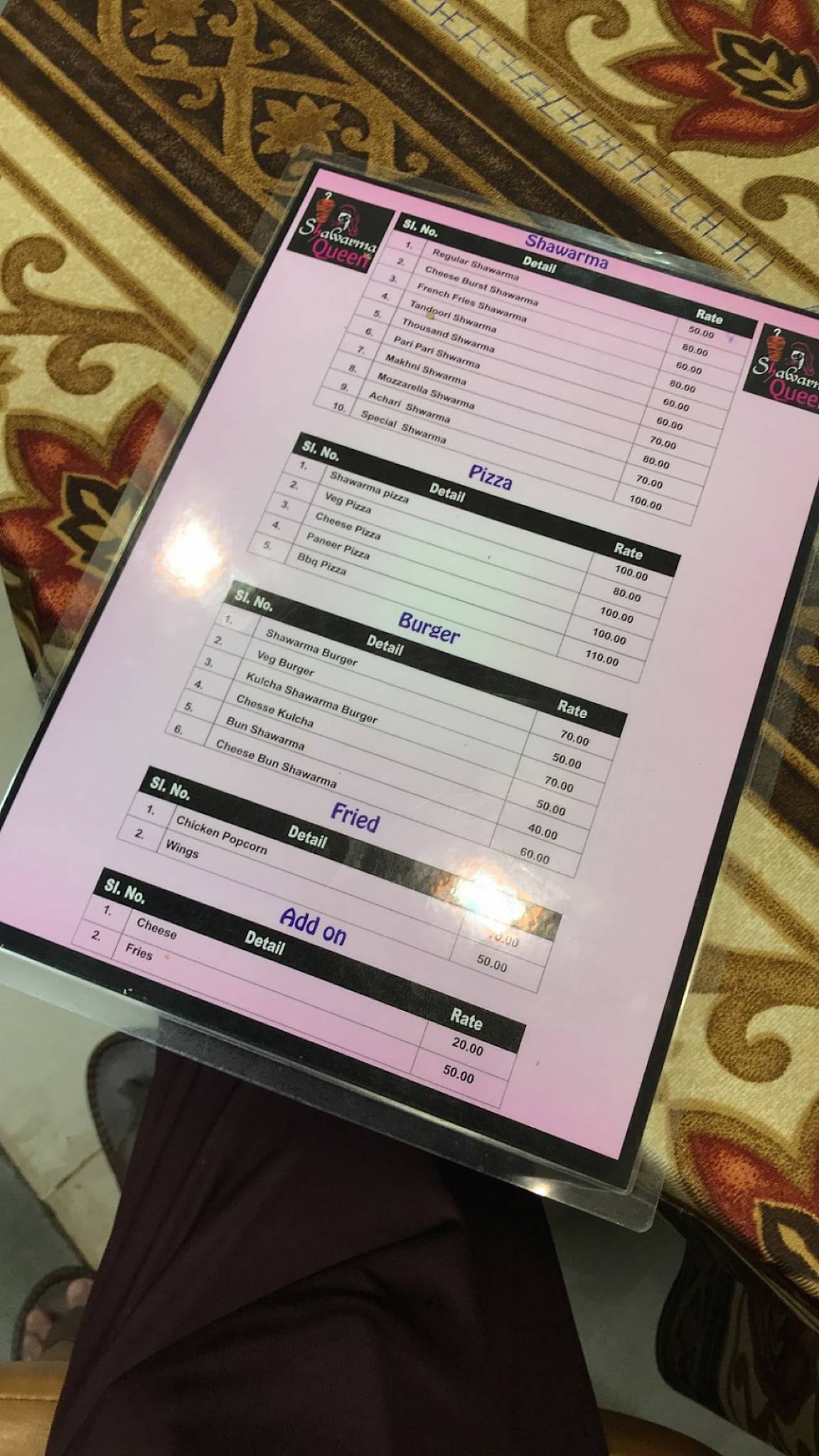Menu at Shawarma queen, Raipur