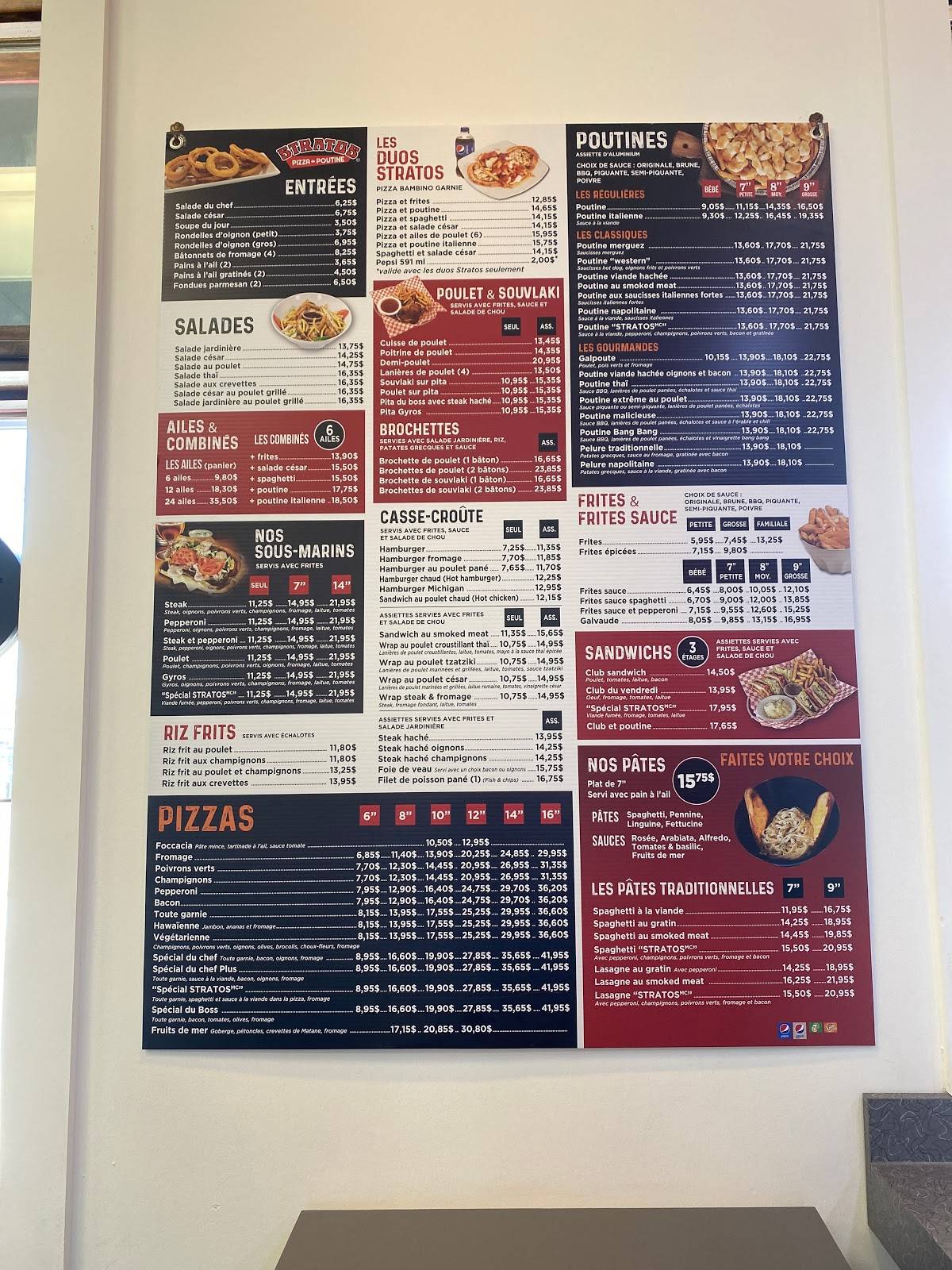 Menu au Stratos Pizzeria, Shawinigan, Av. Saint-Marc
