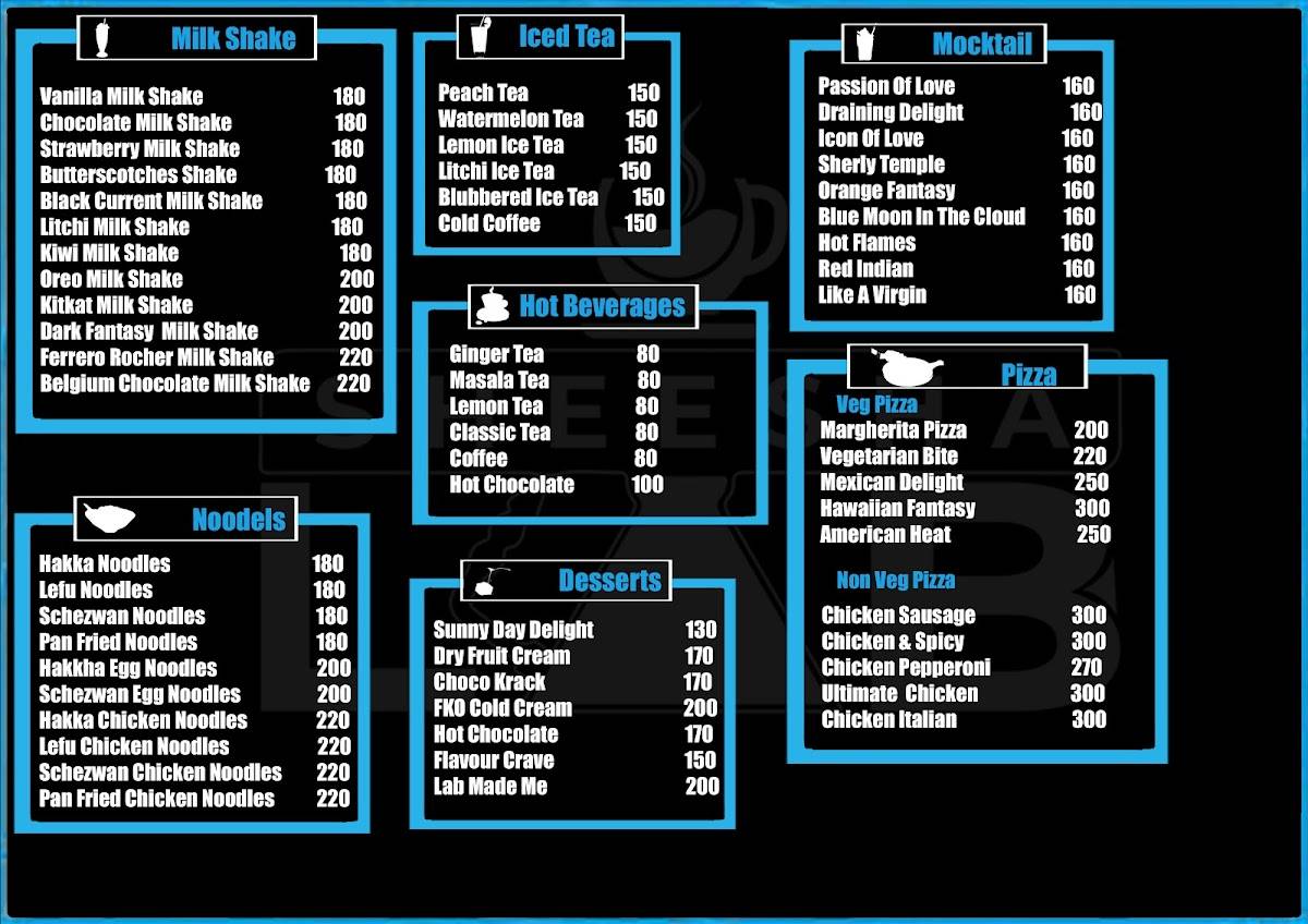 Menu at Sheesha Lab, Bengaluru