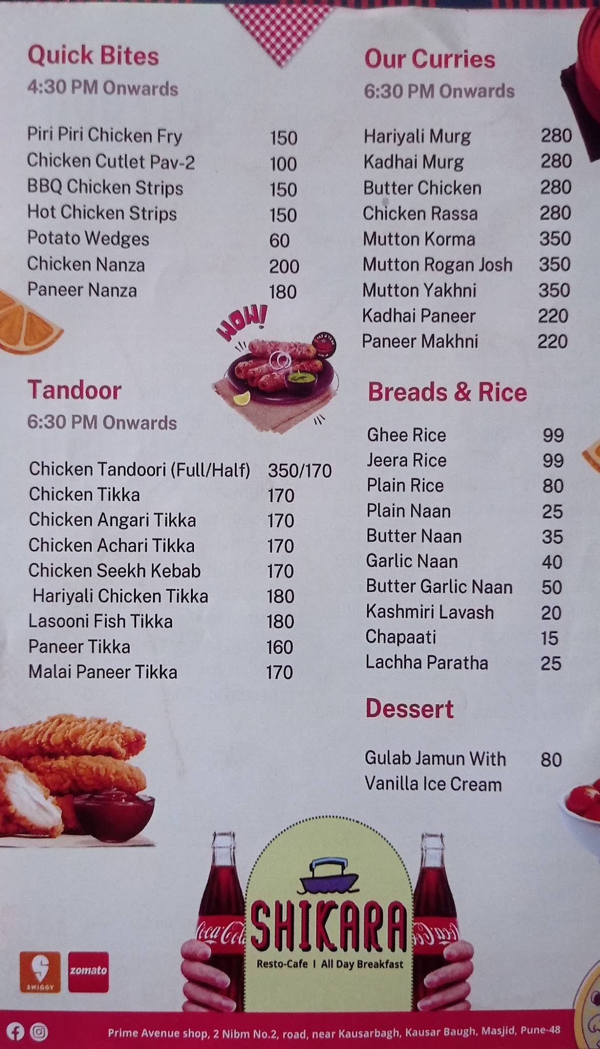 Menu at Shikara Resto café, Pune