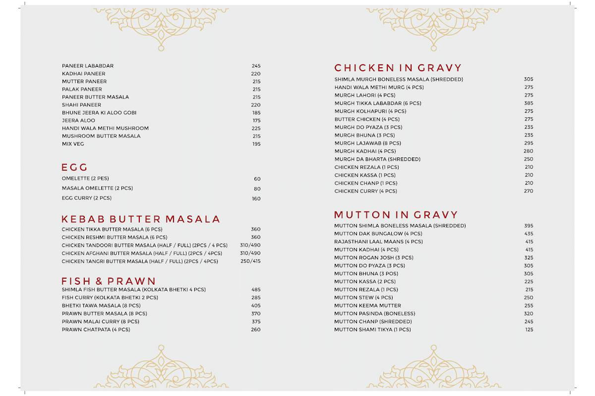 Menu at Shimla Biryani Chinar Park, Kolkata