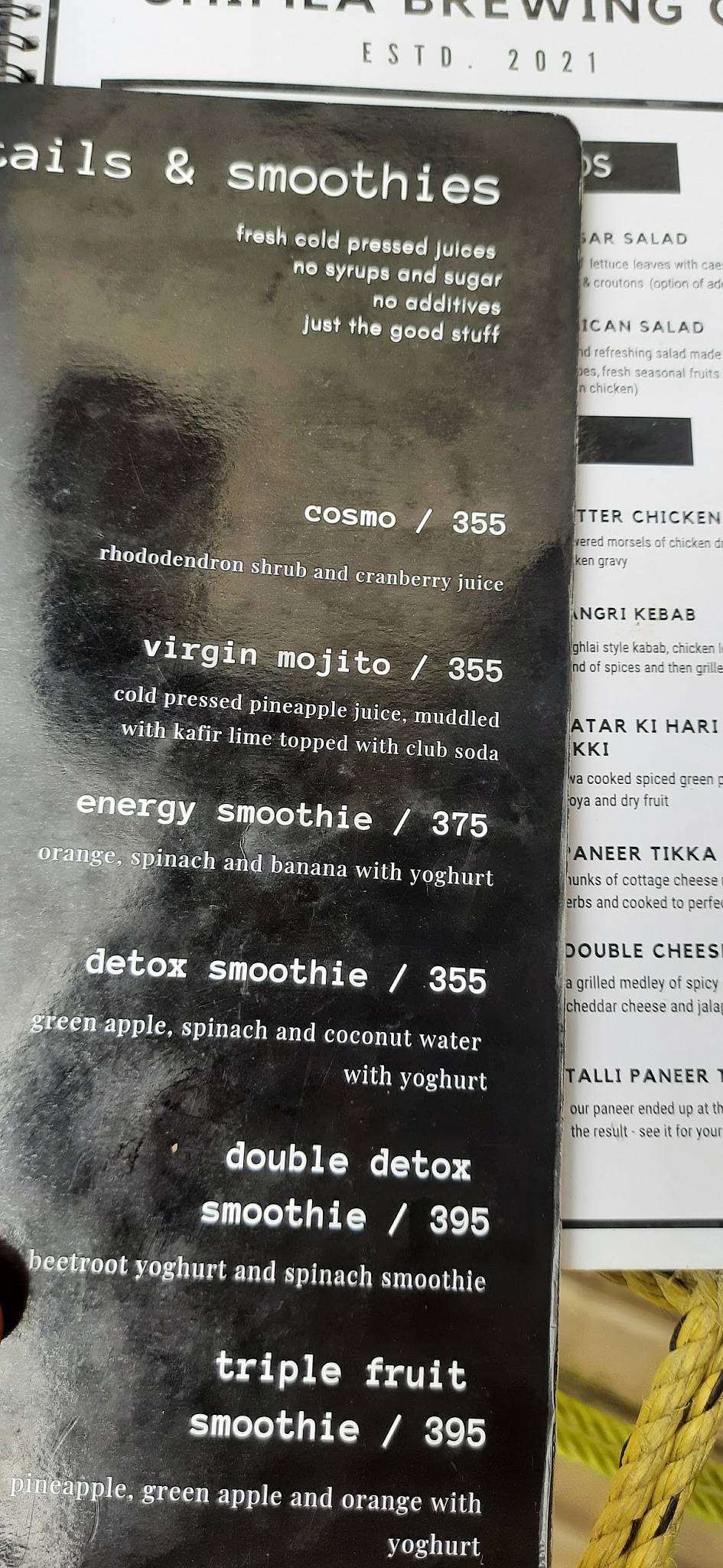 Menu at Shimla Brewing Company, Shimla