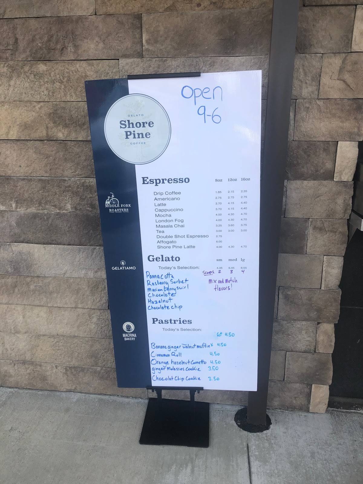 Menu at Shore Pine Coffee & Gelato cafe, Edmonds