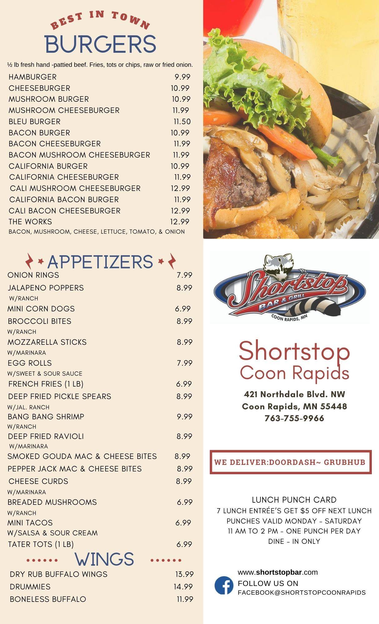 Menu at Shortstop Coon Rapids pub & bar, Coon Rapids